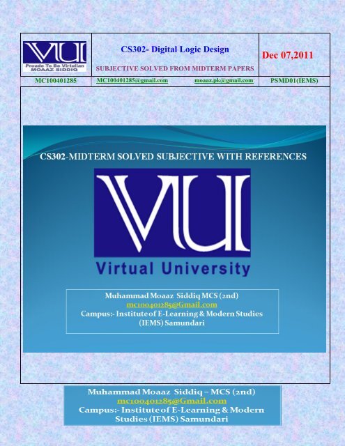 CS302 - Digital Logic Design Midterm Solved Subjective ... - vuZs CS302 - Digital Logic Design Midterm Solved Subjective ... - vuZs