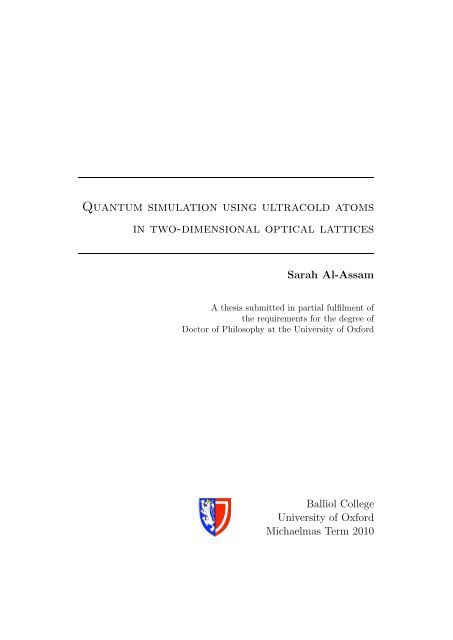 Quantum simulation using ultracold atoms in two-dimensional ...