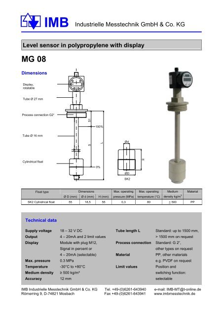 Datasheet / Order Information - IMB Industrielle Messtechnik GmbH ...