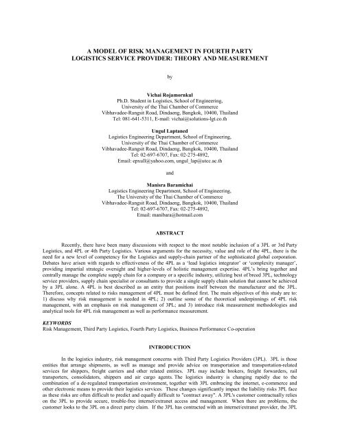a model of risk management in fourth party logistics service provider