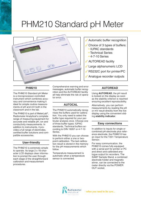 Download "PHM210 Standard pH Meter" - Radiometer Analytical
