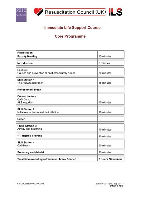 Immediate Life Support Course Core Programme - Resuscitation ...