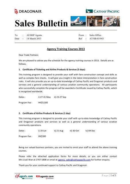 Sales Bulletin - Abacus Distribution Systems (Hong Kong)