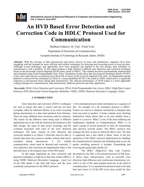 An Hvd Based Error Detection And Correction Code In