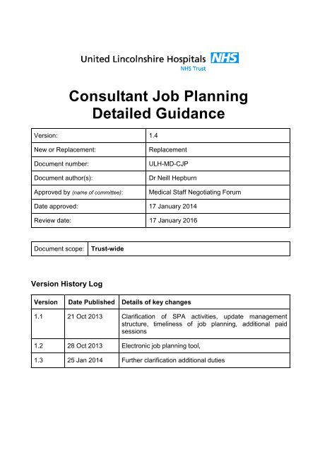 Consultant Job Planning Guidance - United Lincolnshire Hospitals ... Consultant Job Planning Guidance - United Lincolnshire Hospitals ...