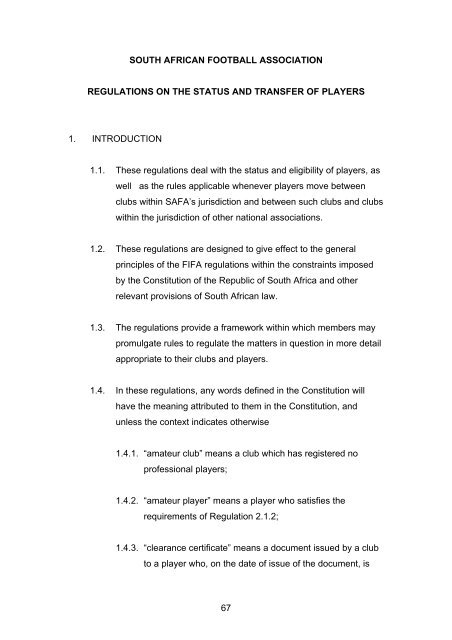 Regulations On The Status And Transfer Of Players - South African ...