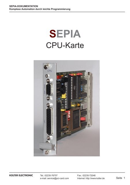 Datenblatt / Manual zur Karte - Kolter Electronic