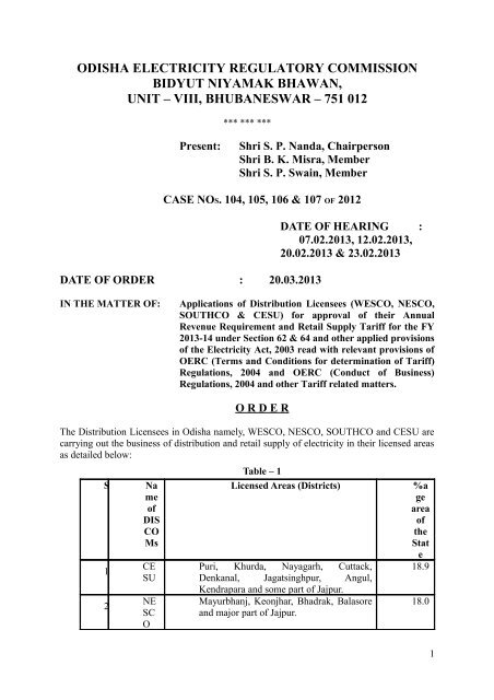 Tariff notification and the Final RST Order for FY 2013-14 - Southco