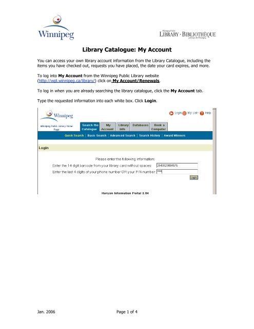 Library Catalogue: My Account - Winnipeg Public Library