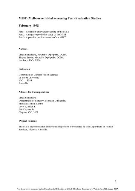 Melbourne Initial Screening Test - Department of Education and ...