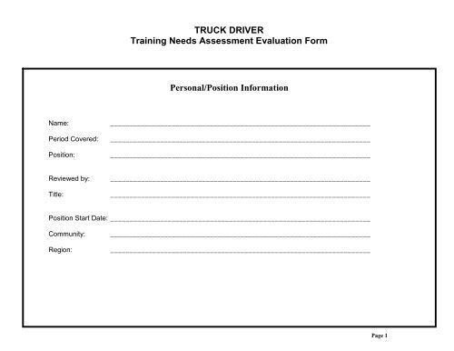 TRUCK DRIVER Training Needs Assessment Evaluation Form ...