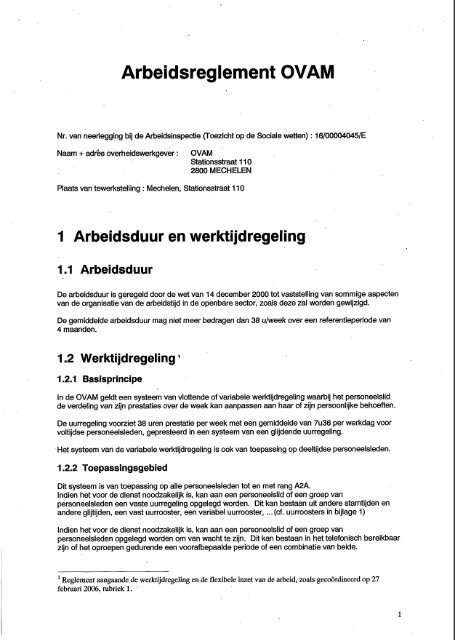 Arbeidsreglement OVAM - Bestuurszaken