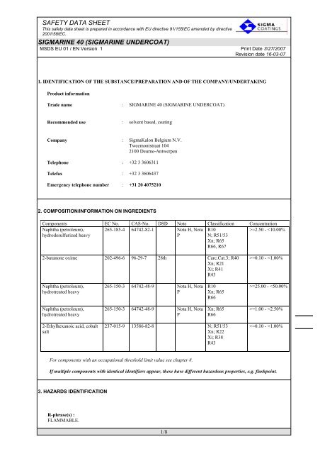 SAFETY DATA SHEET SIGMARINE 40 ... - SIGMA PAINTS