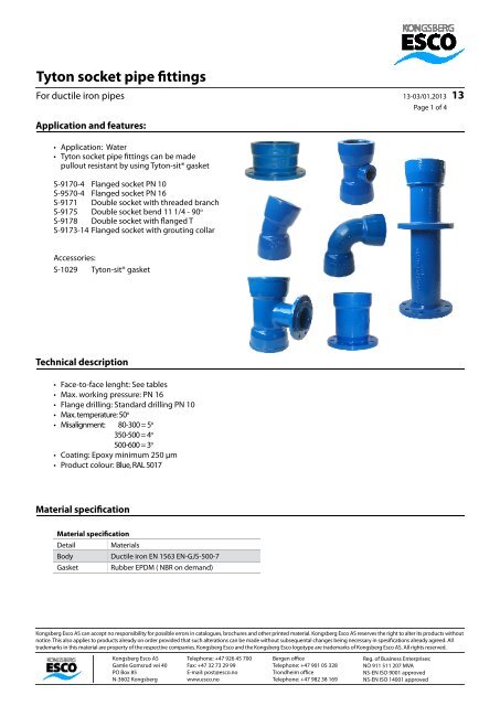 Tyton socket pipe fittings - Kongsberg Esco AS