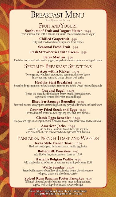 BREAKFAST MENU - Harrah's Las Vegas