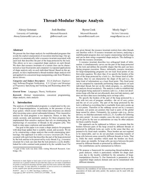 Thread-Modular Shape Analysis - Microsoft Research