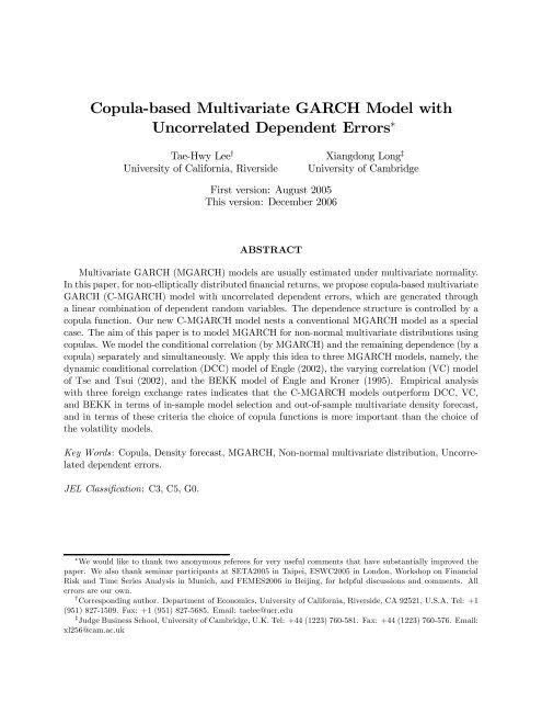 Copula Based Multivariate Garch Model With Economics