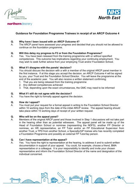 Guidance for FP trainees in receipt of an ARCP ... - Northern Deanery