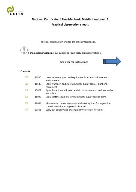 Practical Observation Sheets - ESITO