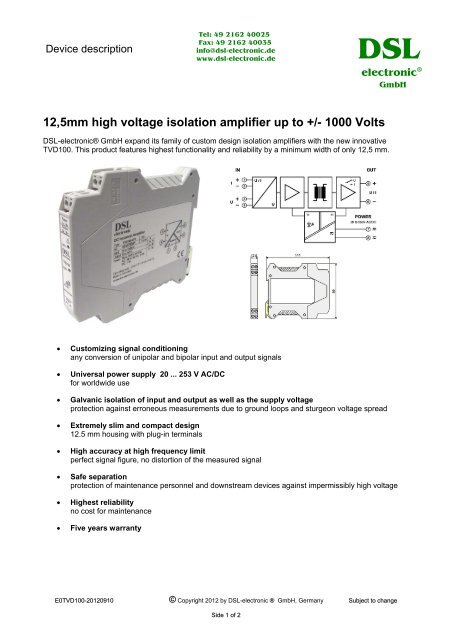 TVD100 - DSL electronic Â® GmbH