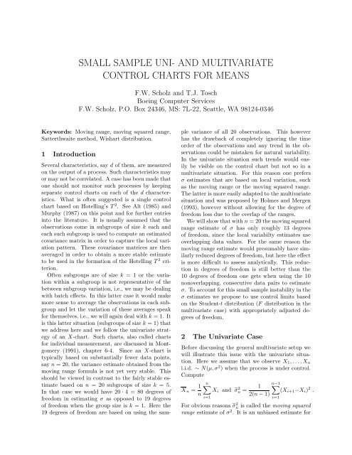 small sample uni- and multivariate control charts for means - Statistics