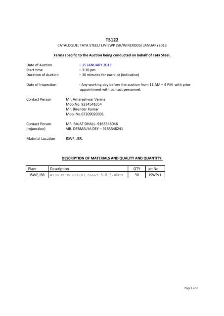 CATALOGUE: TATA STEEL/ LP/ISWP JSR ... - Metaljunction
