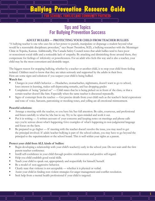 Teachers Who Bully - Bullying Prevention Resource Guide