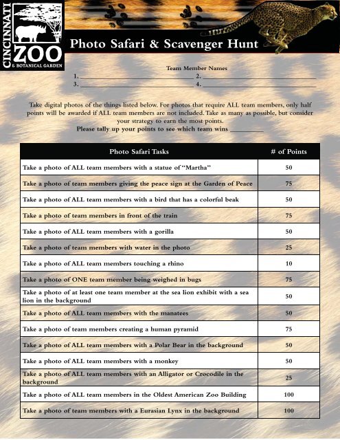 Photo Safari & Scavenger Hunt - The Cincinnati Zoo & Botanical ...