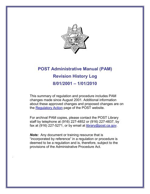 POST Administrative Manual (PAM) - State of California