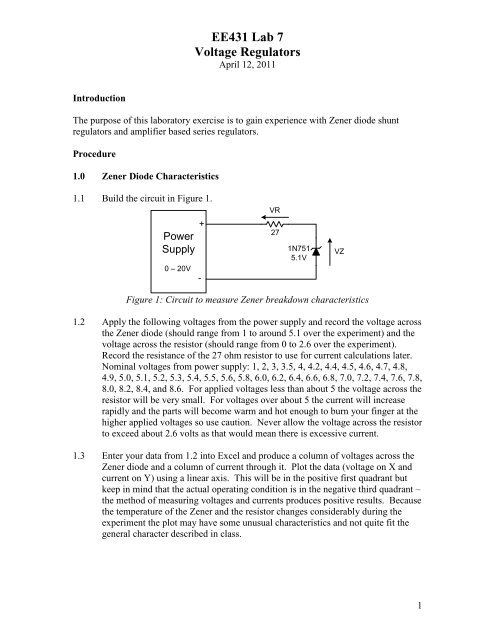 EE431 Lab 7 Voltage Regulators