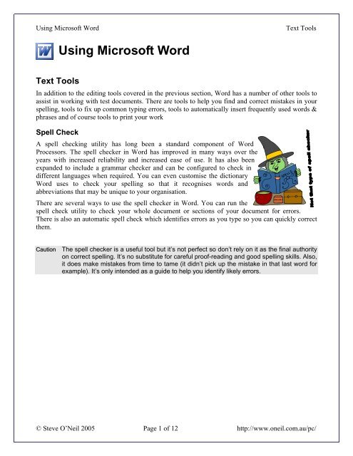 Using Microsoft Word 4 - Text Tools - oneil.com.au