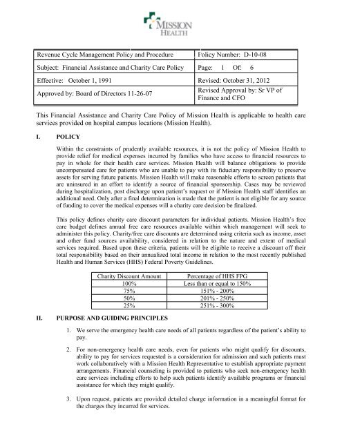 Financial Assistance and Charity Care Policy Pag - Mission Health