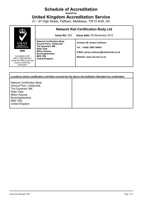 Network Rail Certification Body Ltd - UKAS