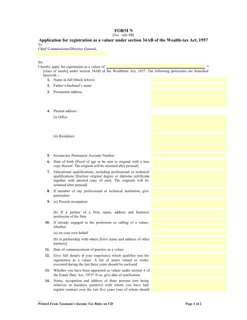 FORM N Application for registration as a valuer under section 34AB ...