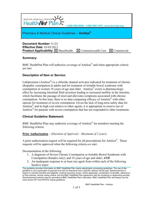 Amitiza - BMC HealthNet Plan