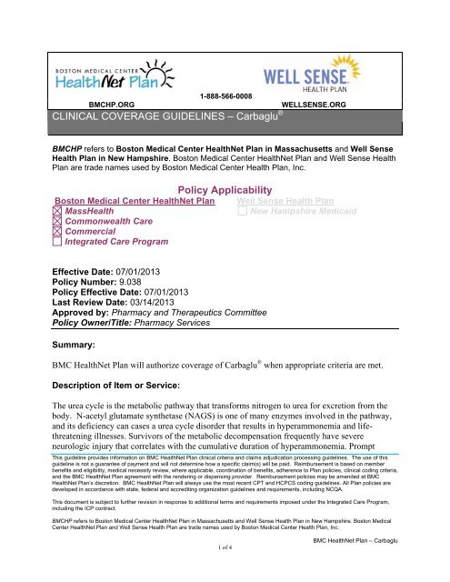 Carbaglu - BMC HealthNet Plan