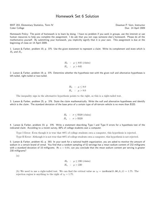 Homework Set 6 Solution - Dowman P. Varn