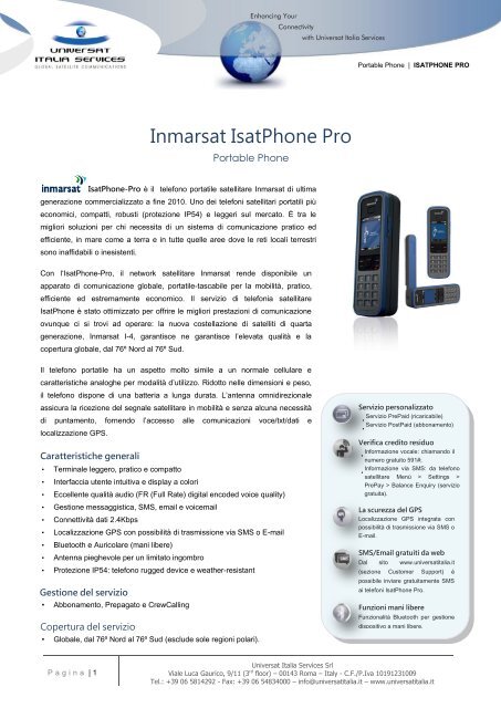 Sheet IsatPhone Pro - Universat Italia Services