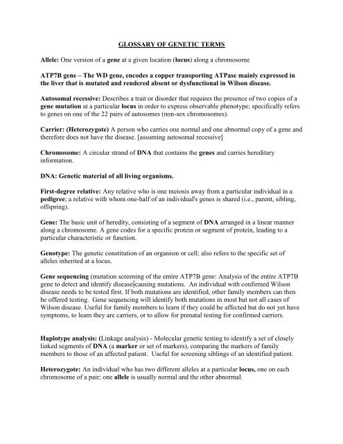 Glossary Of Genetic Terms – Genetics: Glossary of terms – SVWWW