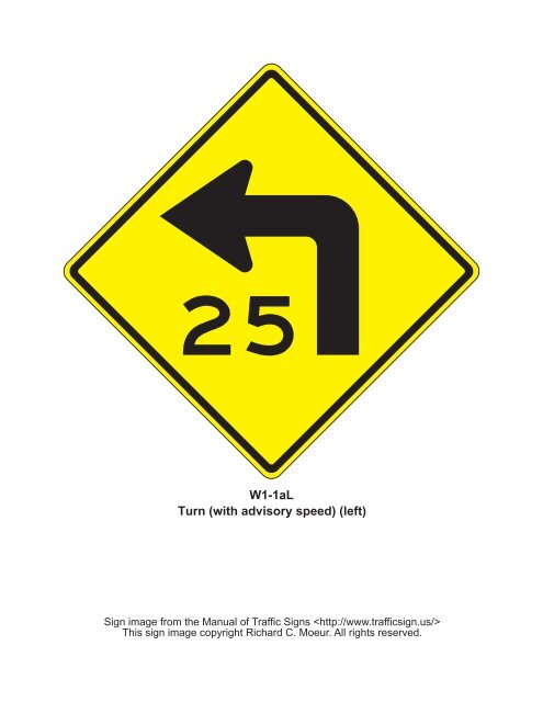 W1-1aL Turn (with advisory speed) (left) - Manual of Traffic Signs