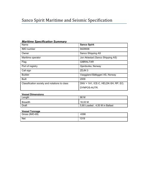 Survey Vessel Sanco Spirit