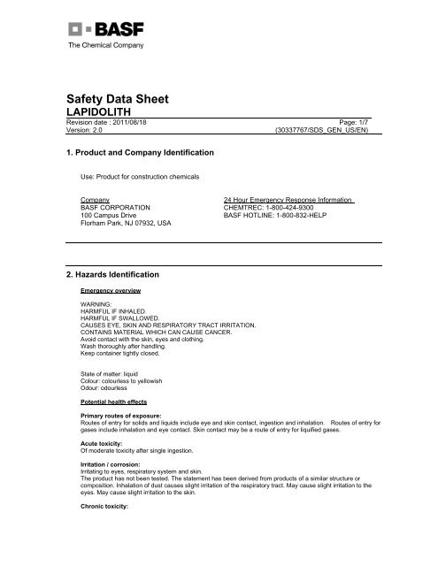 Safety Data Sheet LAPIDOLITH - WorldAccount - BASF.com