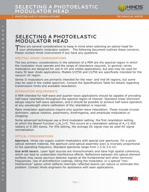 Selecting a PEM Optical Head - Hinds Instruments