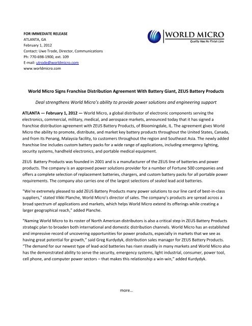 World Micro Signs Franchise Distribution ... - World Micro, Inc.