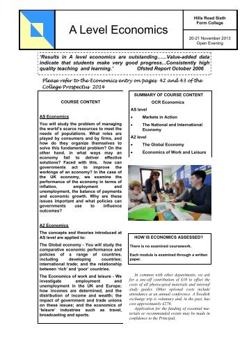 A-level Economics: Scheme of Work - StudyGuide.PK