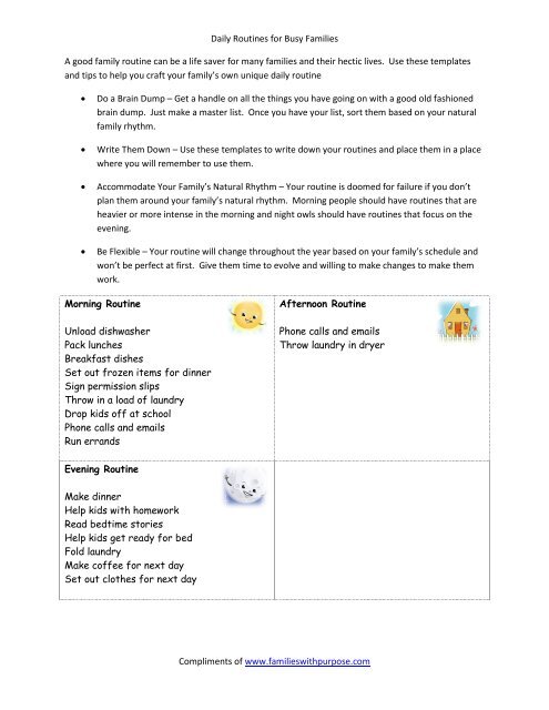Daily Routine Template Families With Purpose