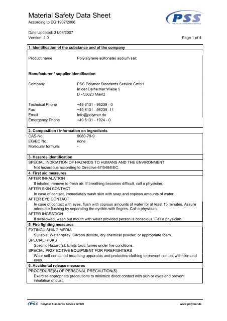 Material Safety Data Sheet Of Styrene Monomer Pdf 59 Off