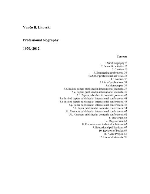 VanÄ o B. Litovski Professional biography 1970.-2012. - LEDA ...