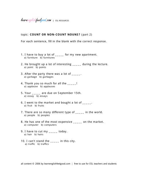 COUNT or NON-COUNT 2 - LearnEnglishFeelGood.com