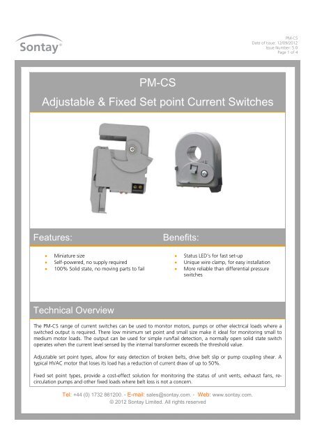 PM-CS Adjustable & Fixed Set point Current Switches - Sontay